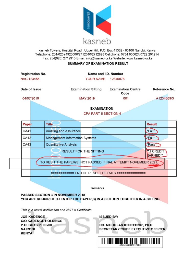 How To Check KASNEB Last Referral Chance On The Examination Slip